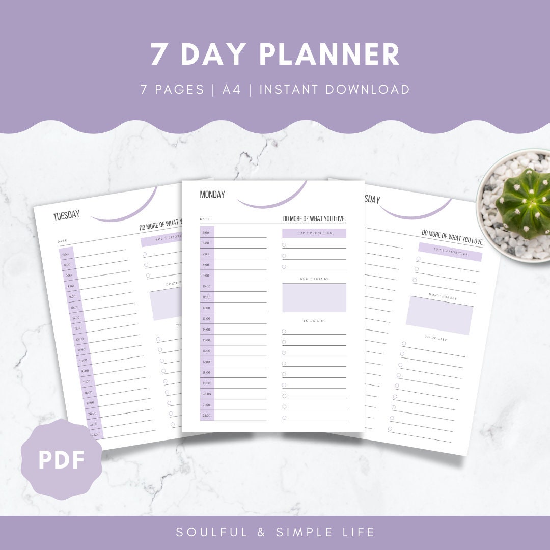 7 Day Planner Printable, Daily Planner, Weekly Planner, Daily to Do ...