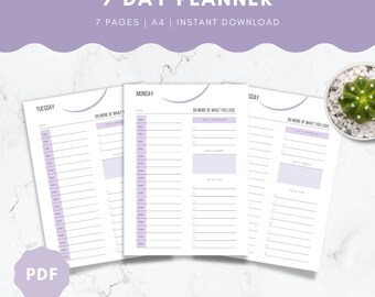 7 Day Planner Printable, Daily Planner, Weekly Planner, Daily to Do ...