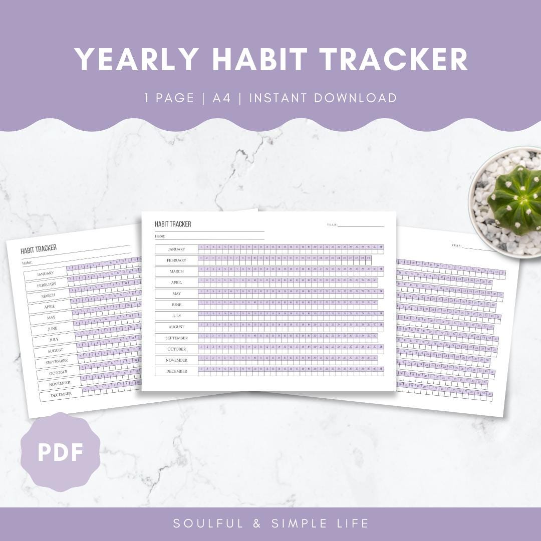 Yearly Habit Tracker Printable | One Habit | Minimalist A4 PDF | Simple ...