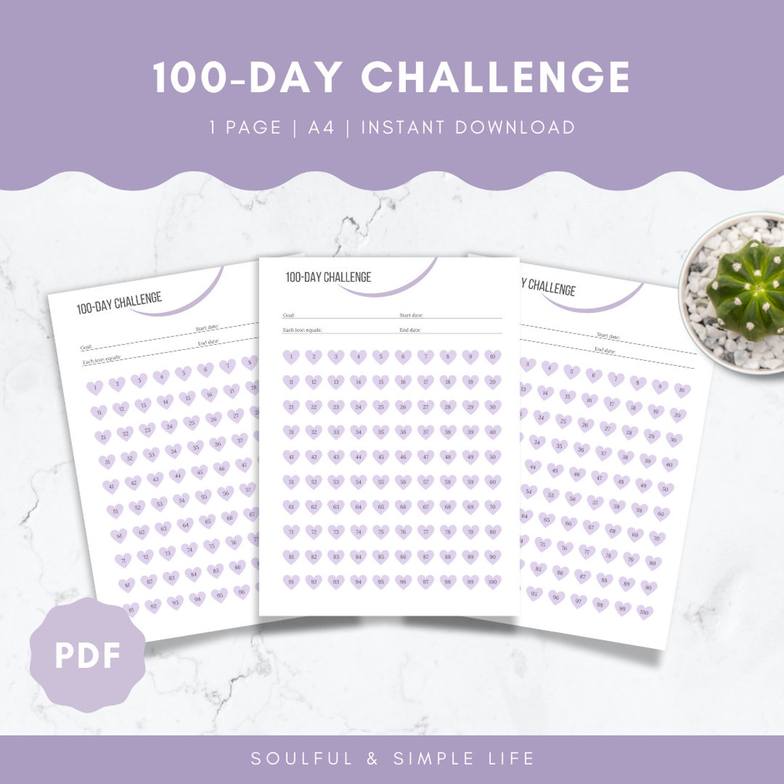 Printable 100 Day Challenge Tracker, Habit Tracker, Goal Tracker, Goal ...