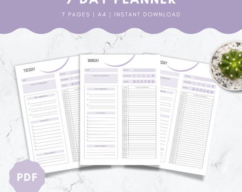 7 Day Planner Printable, Daily Planner, Weekly Planner, Daily to Do ...