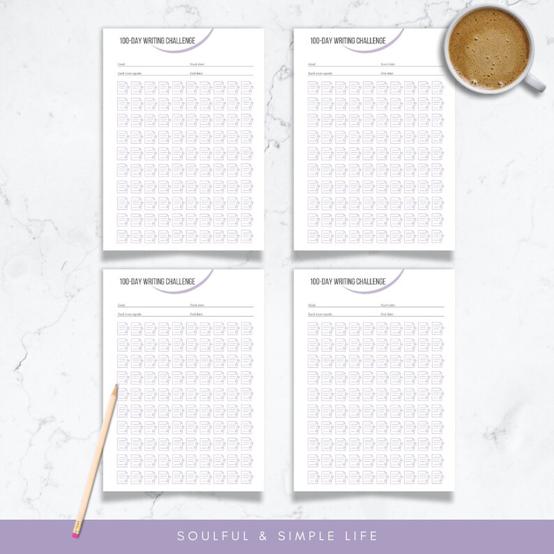100-day Writing Challenge Tracker Printable / Writing Habit Tracker ...