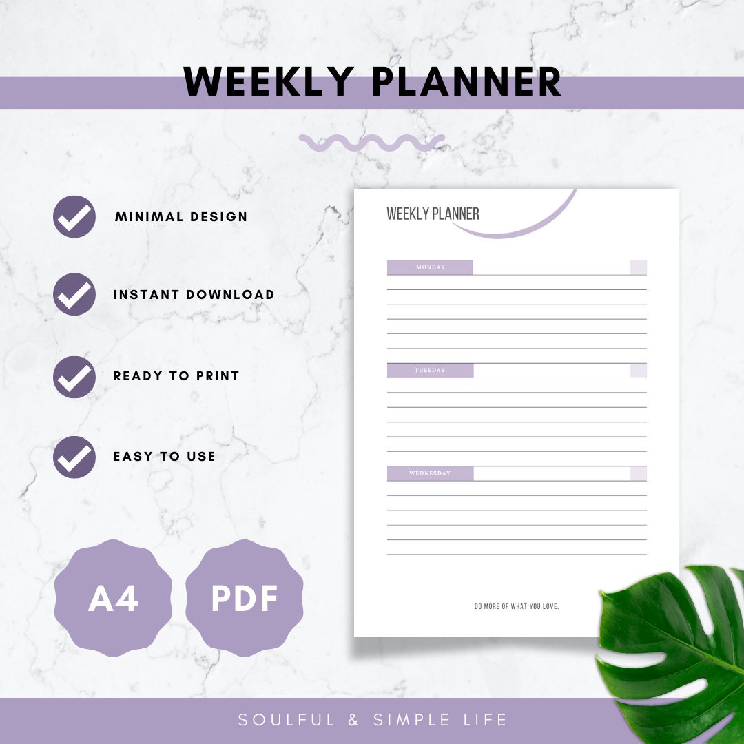 Undated Weekly Planner Printable, Week on 2 Pages, Week at A Glance ...