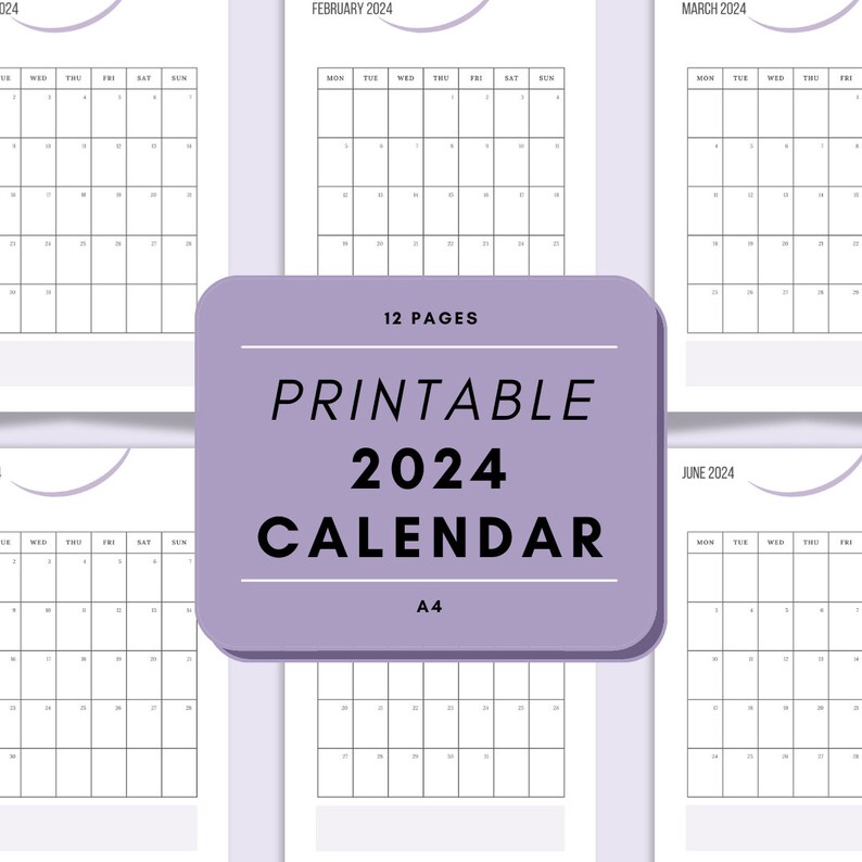 Printable 2024 Calendar / Printable 2024 Monthly Planner - Etsy