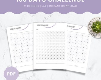 100 Days Challenge Printable, Challenge Tracker, Goal Challenge ...
