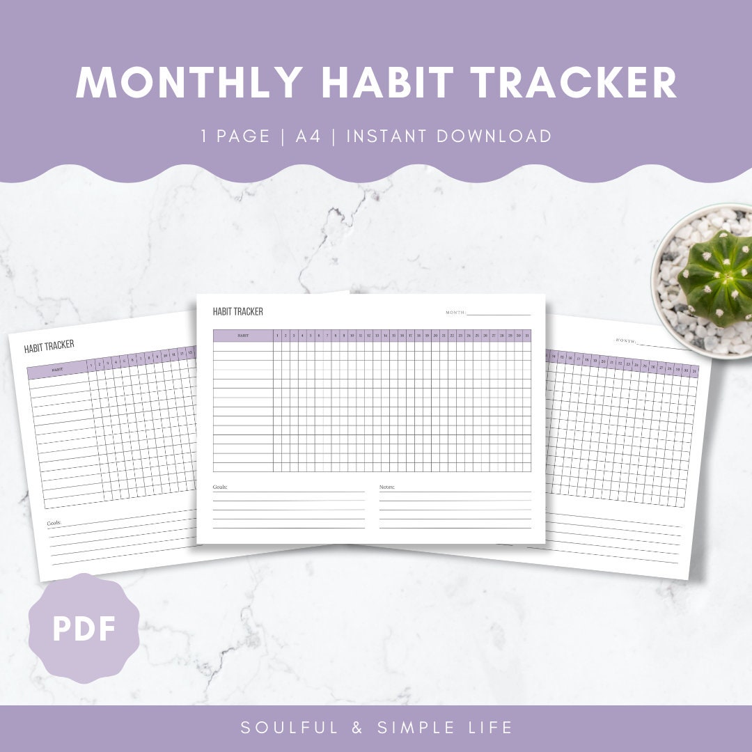 Monthly Habit Tracker Printable Landscape, Habit Tracker Template ...