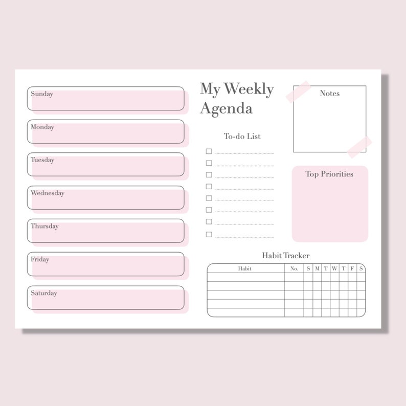 Digital Weekly Planner, Digital Planner, Weekly Planner, Weekly Agenda ...
