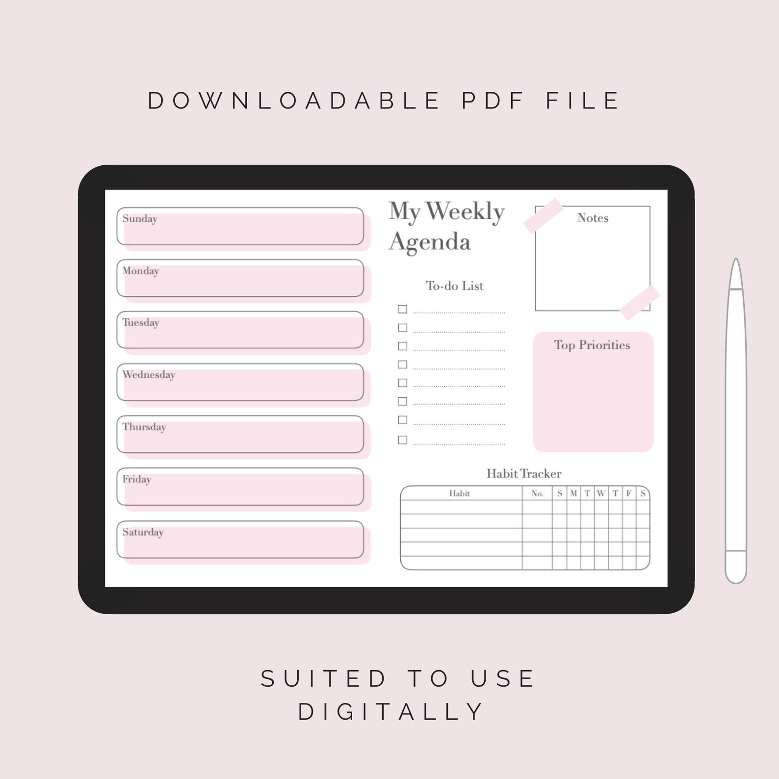 Digital Weekly Planner, Digital Planner, Weekly Planner, Weekly Agenda ...