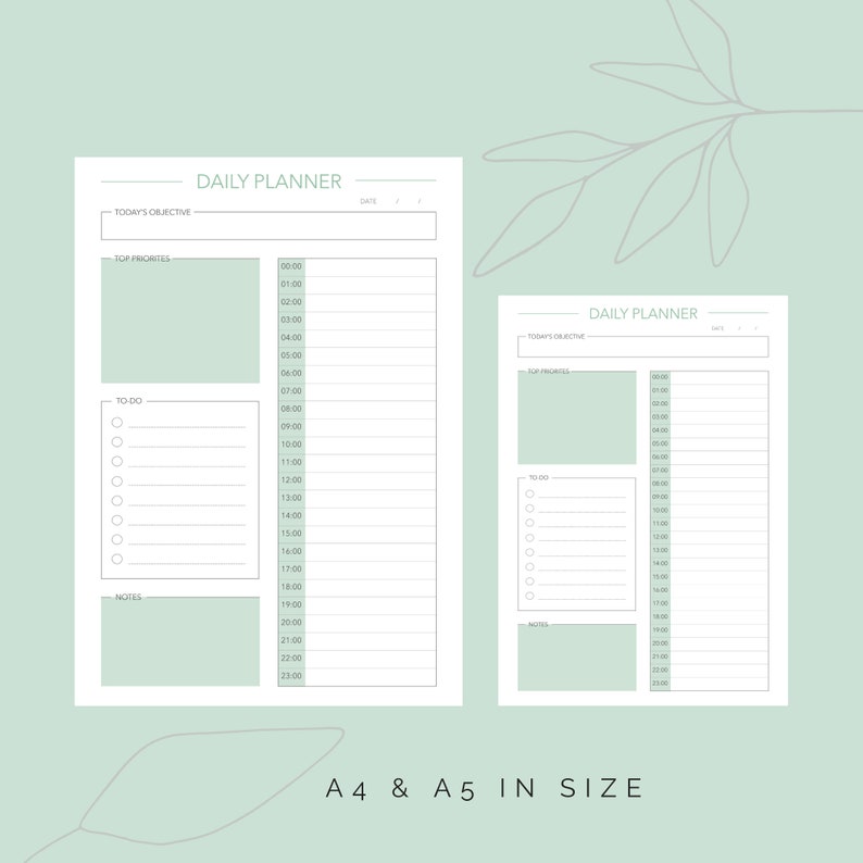 Digital Daily Planner, A4 & A5, Digital Planner, Daily Planner, Green ...