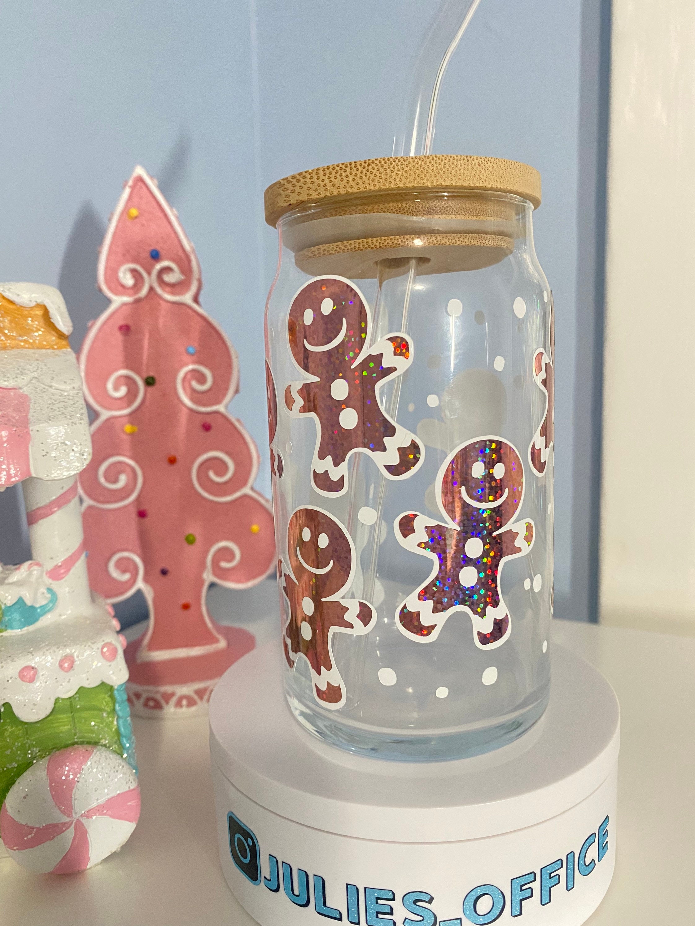 Gingerbread Man Glass Christmas Cup Pink Cup Pink Glass - Etsy