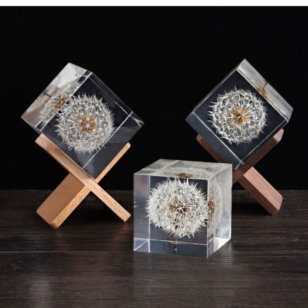 Dandelion Paperweight Cube, Room Decoration, Clear Resin Paperweight ...