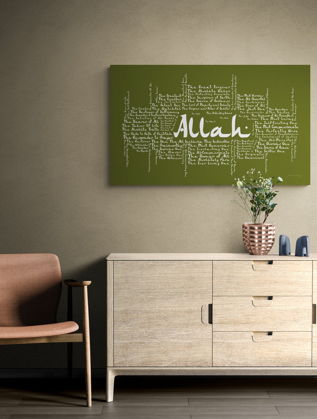 99 Names of Allah in English, Word Art in an Arabic Calligraphic Style ...