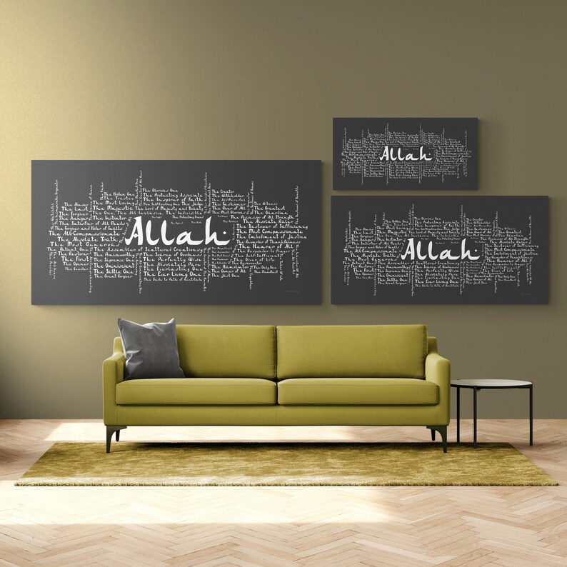 99 Names of Allah in English, Word Art in an Arabic Calligraphic Style ...