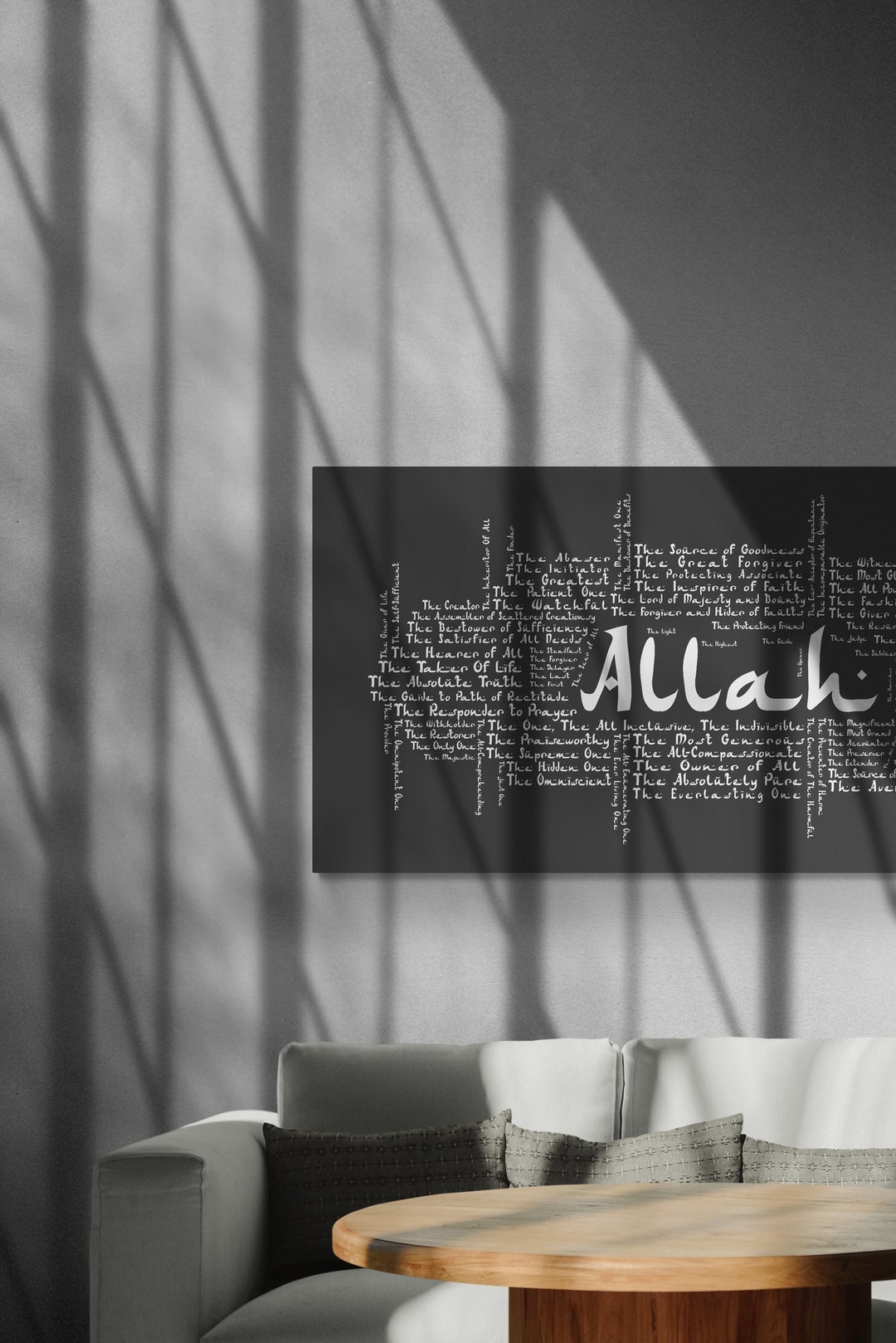 99 Names of Allah in English, Word Art in an Arabic Calligraphic Style ...