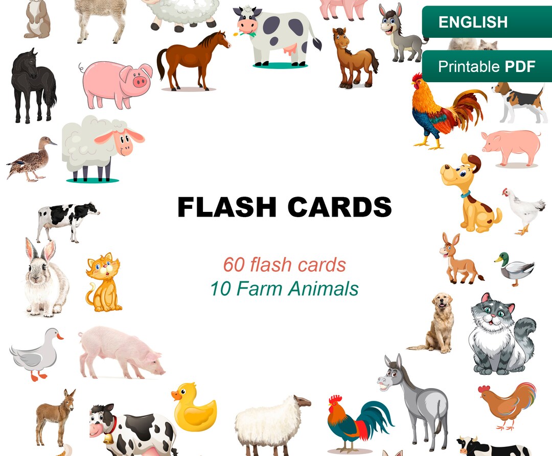 FARM Animals, Montessori Cards, Flash Cards, Educational Material ...