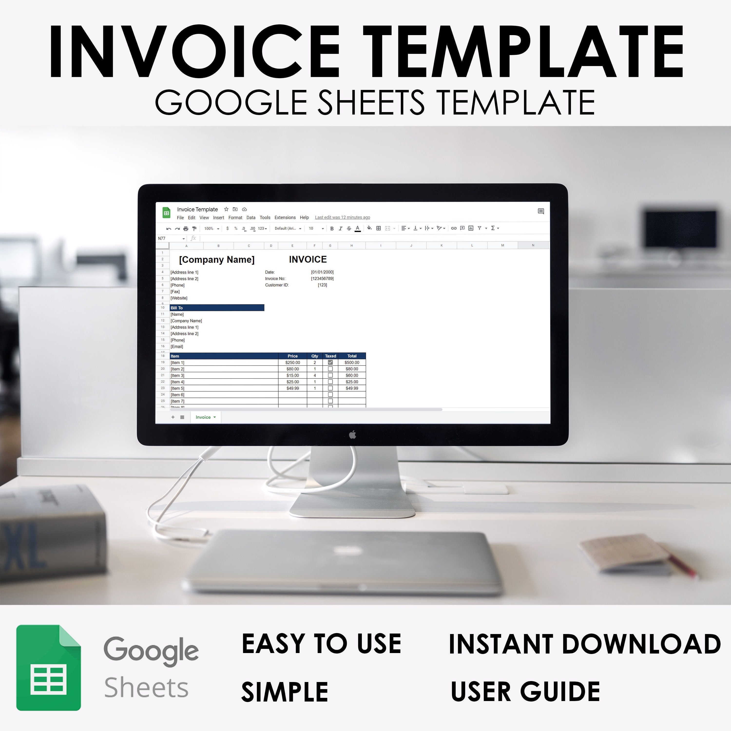 Modèle de facture, Facture Google Sheets, Modèle de facture Google ...