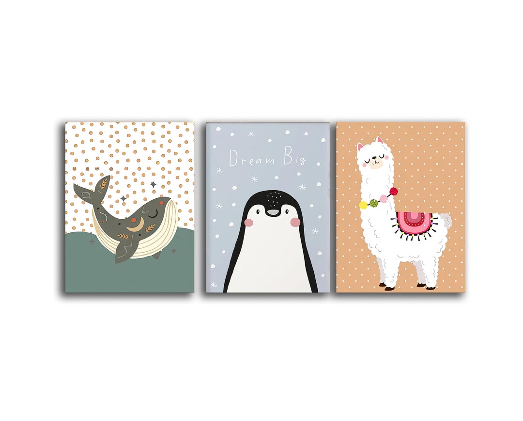 SET of 3, Baby Animal Posters and Prints ART 3 SET Canvas Painting ...