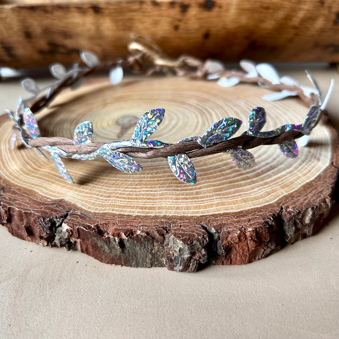 Wreath Flower Crown Base With Vines and Silver Holographic Leaves Greek ...