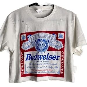 Brand New Distressed Budweiser King of Beers Graphic Ladies White Crop ...