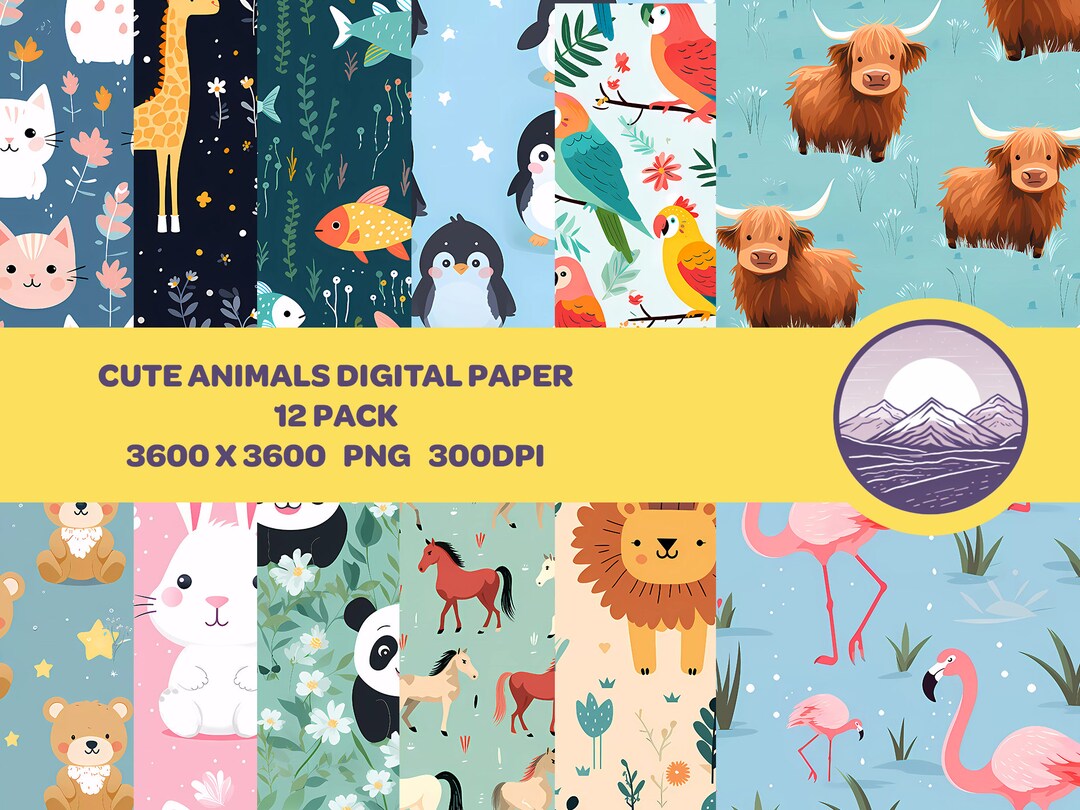 12 Pack Cute Animals Patterns Bundle - Seamless Pattern - Digital Paper ...
