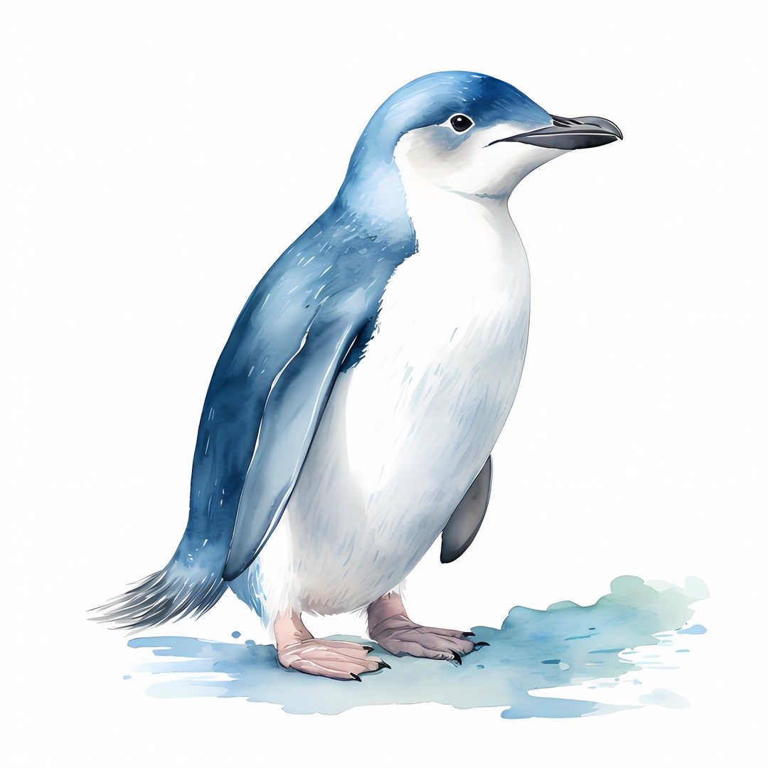 Printable Wall Art - Watercolour Blue Penguin - DIY Decor - Etsy