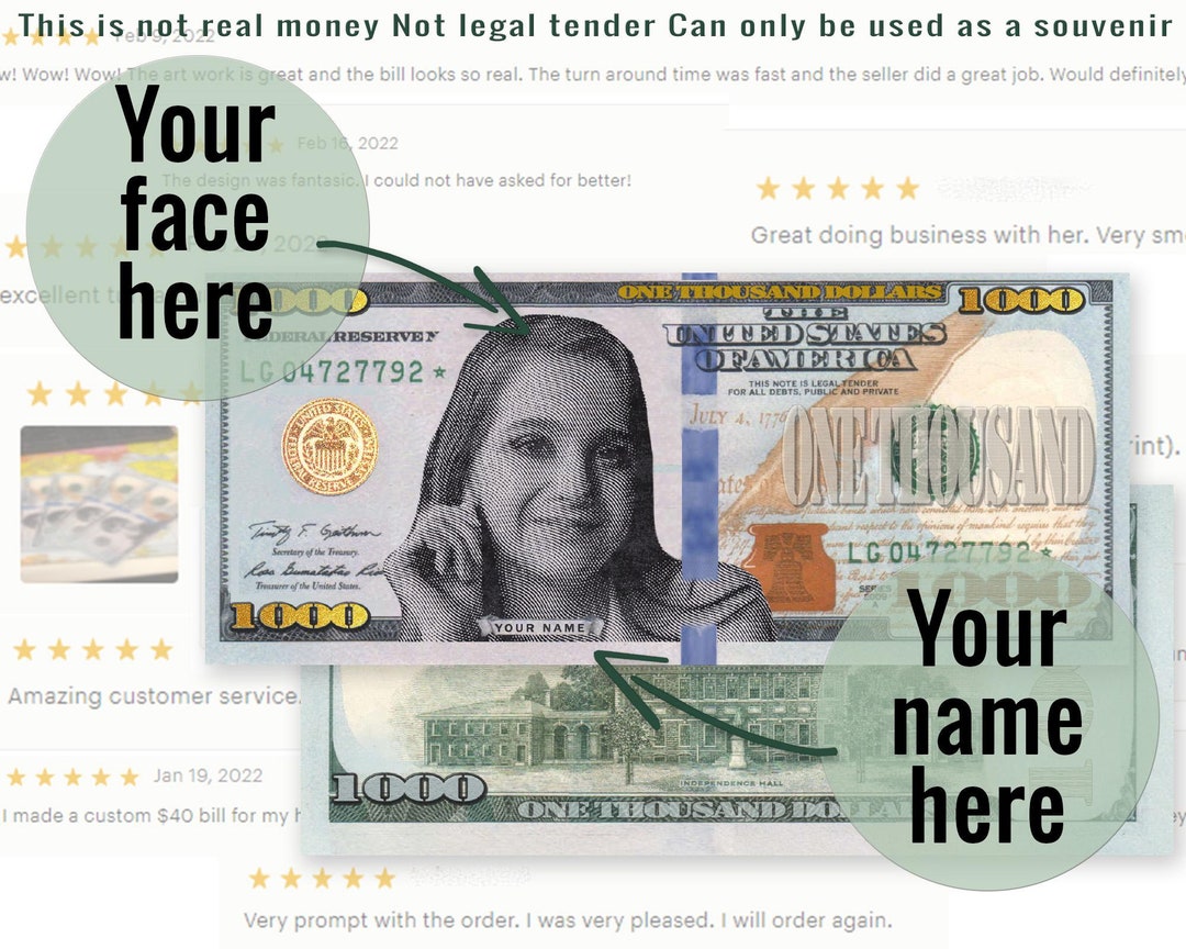 1000 Dollar Bill Custom Game Money Birthday Money Printable - Etsy