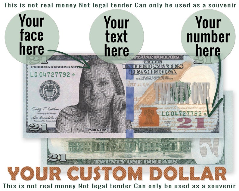 Custom Dollar Bill Personalized Dollar Digital Custom Fake - Etsy