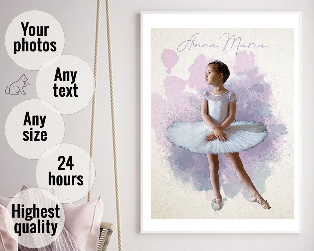 Custom Ballerina Wall Art Custom Portrait Watercolor Personalised ...
