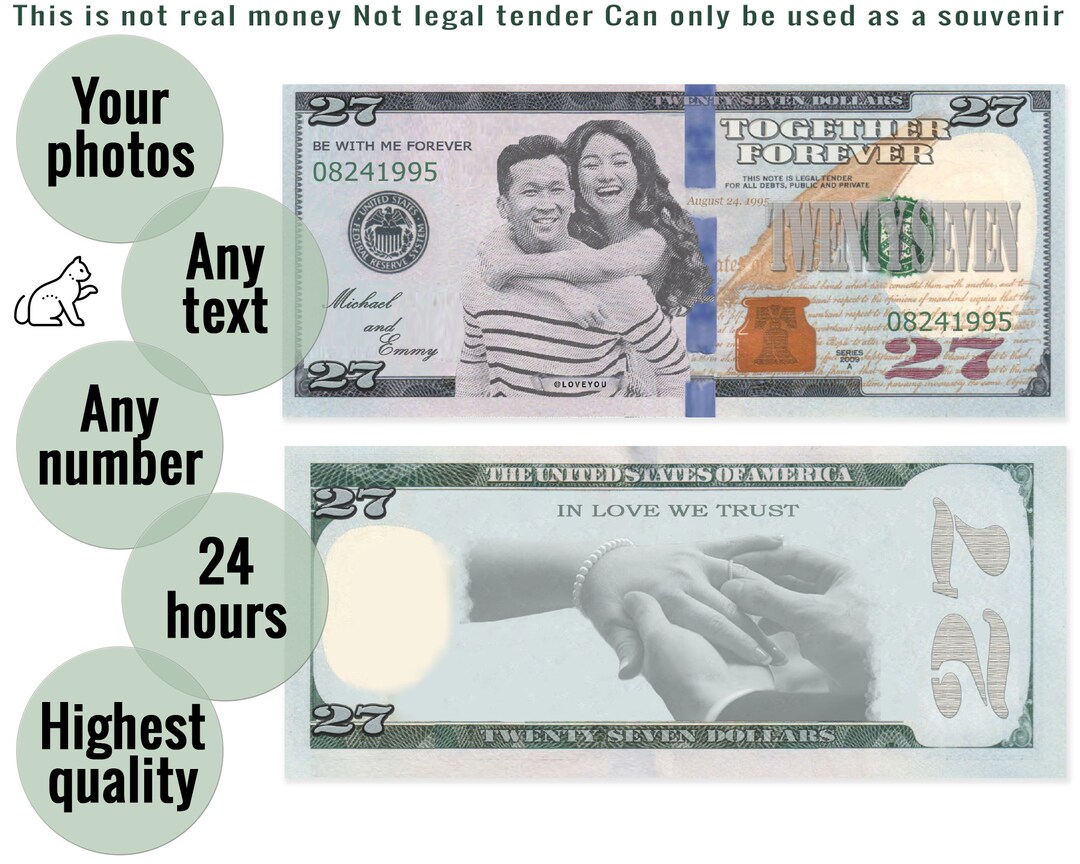 Wedding Money Custom Dollar Bill Marriage Money Personalized Dollar ...