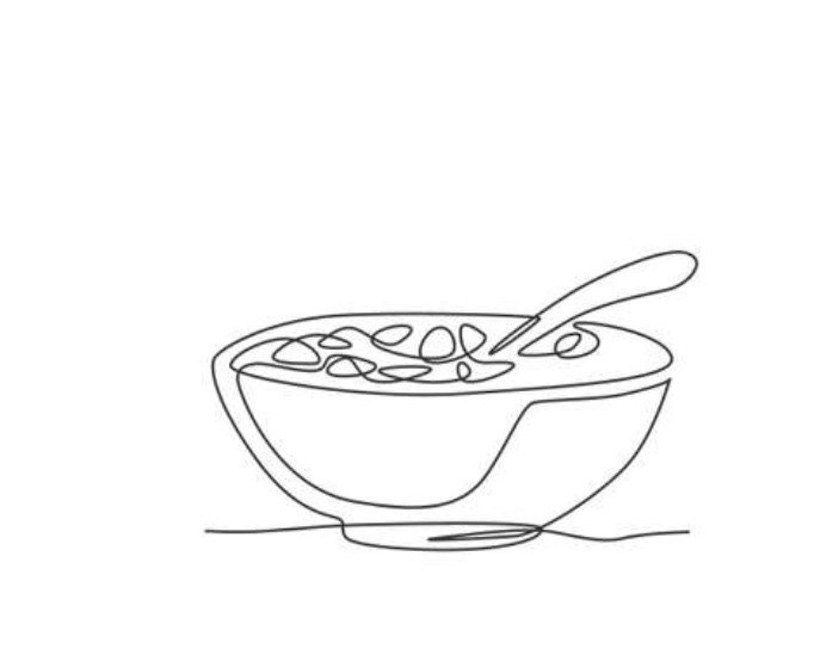 Single Continuous Line Drawing of Stylized Bowl of Cereal Breakfast ...