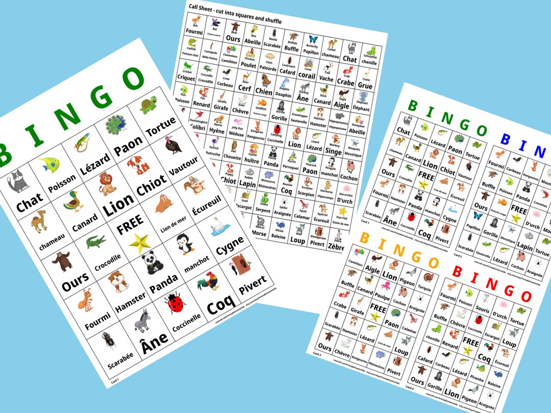 1000 French Animal Bingo Language Learning Cards Français - A4 & US ...