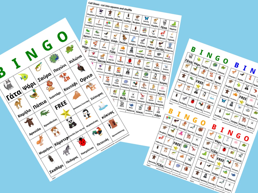 1000 Greek Animal Bingo Language Learning Cards Ελληνικά - A4 & US ...