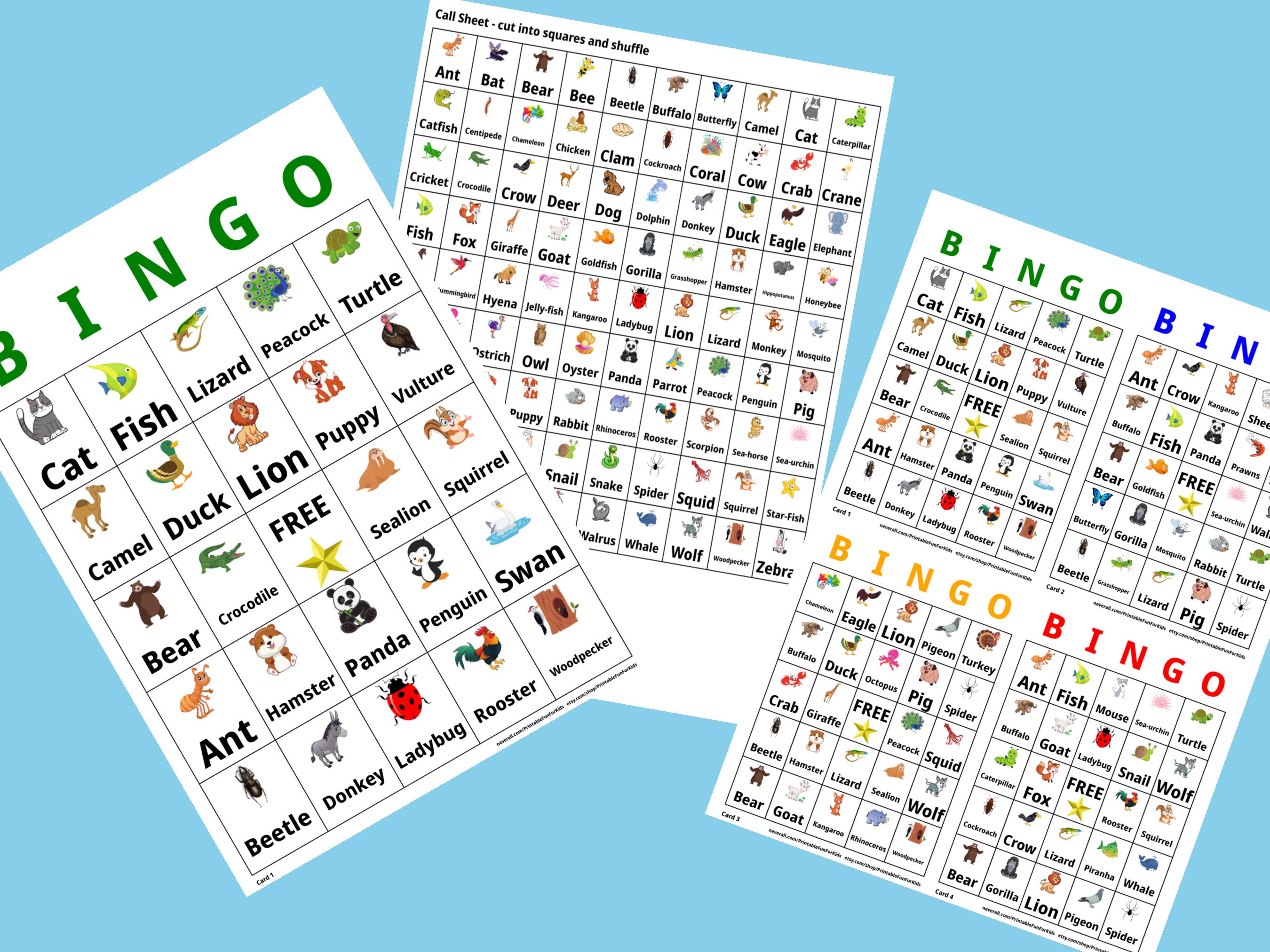 1000 English Animal Bingo Language Learning Cards ESL - A4 & US Letter ...