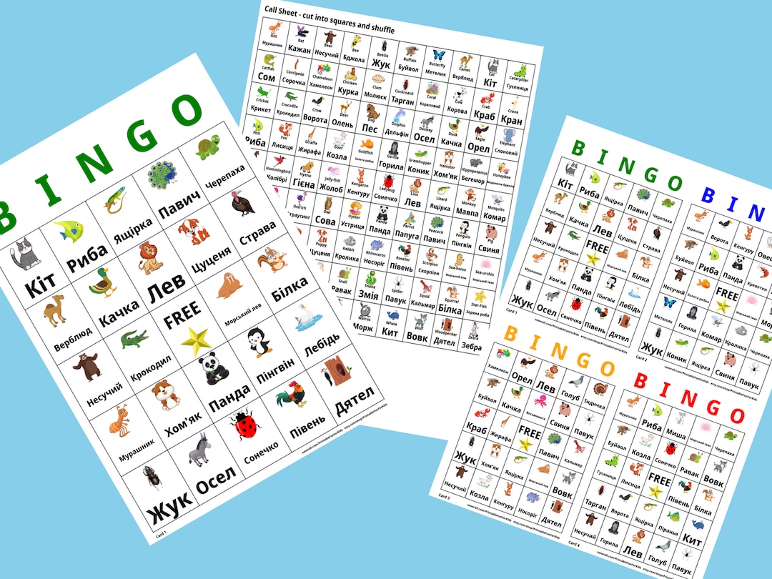 1000 Ukrainian Animal Bingo Language Learning Cards Український - A4 ...