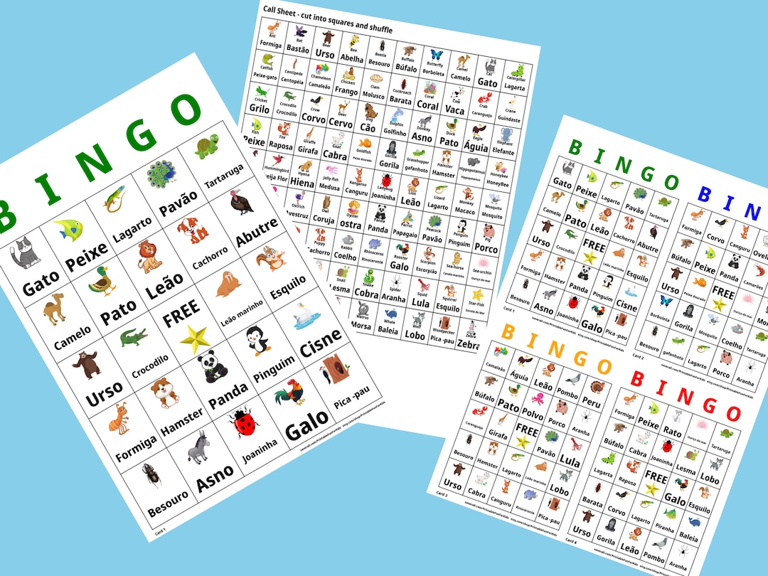 1000 Portuguese Animal Bingo Language Learning Cards Português - A4 ...