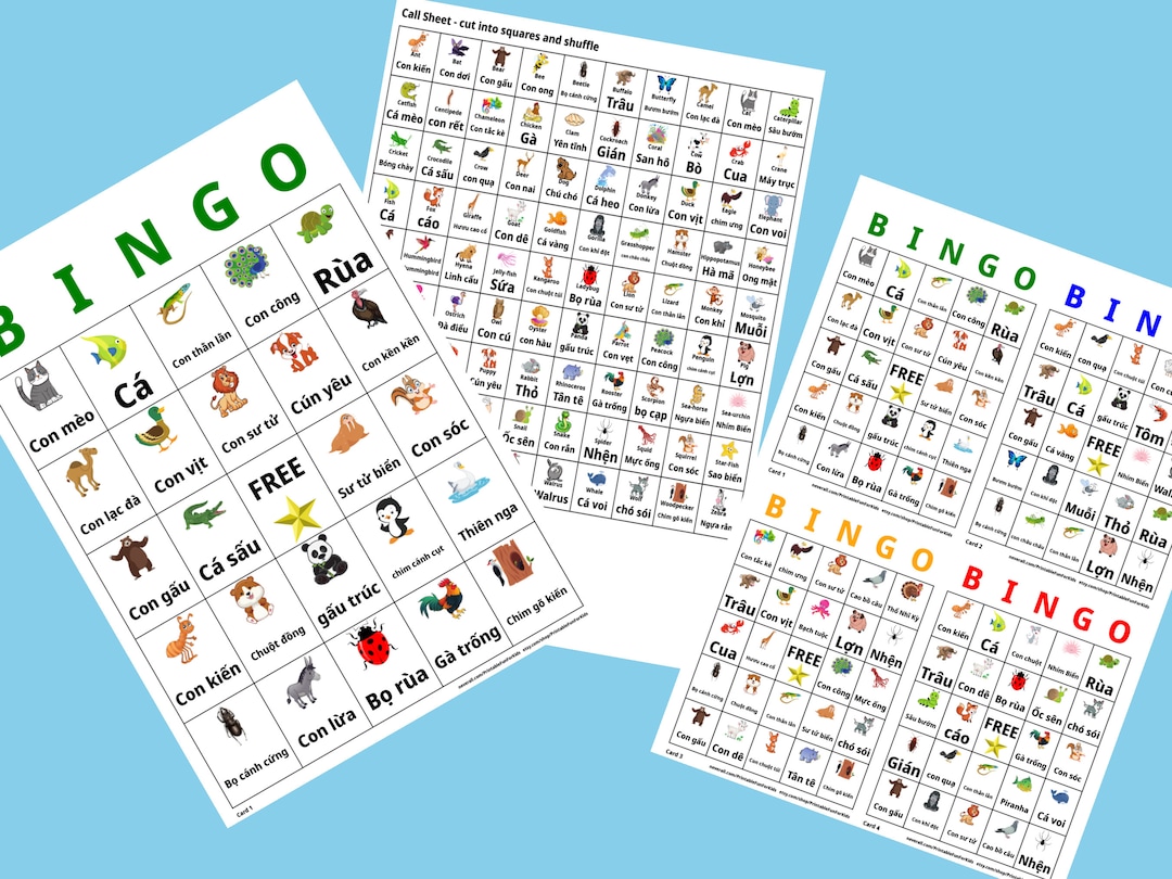 1000 Vietnamese Animal Bingo Language Learning Cards Tiếng Việt - A4 ...