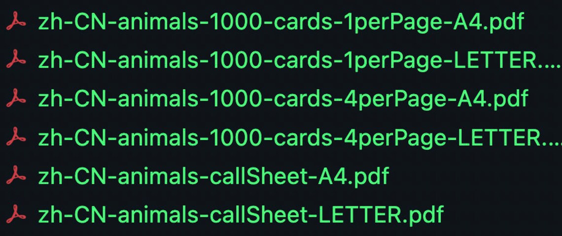1000 Simplified Chinese Animal Bingo Language Learning Cards 简体中文 - A4 ...