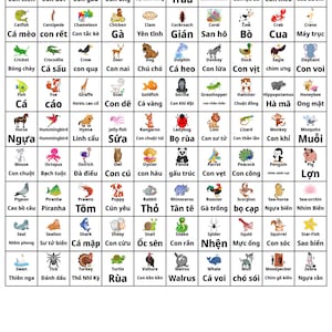 1000 Vietnamese Animal Bingo Language Learning Cards Tiếng Việt - A4 ...