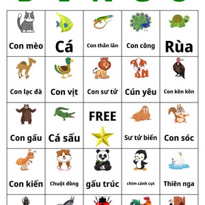 1000 Vietnamese Animal Bingo Language Learning Cards Tiếng Việt - A4 ...