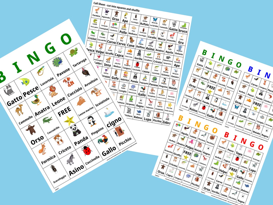1000 Italian Animal Bingo Language Learning Cards Italiano - A4 & US ...