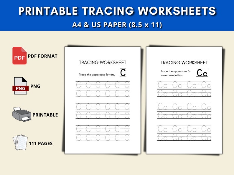 Letter Tracing Worksheets for Preschool Kids Digital Download Print at ...