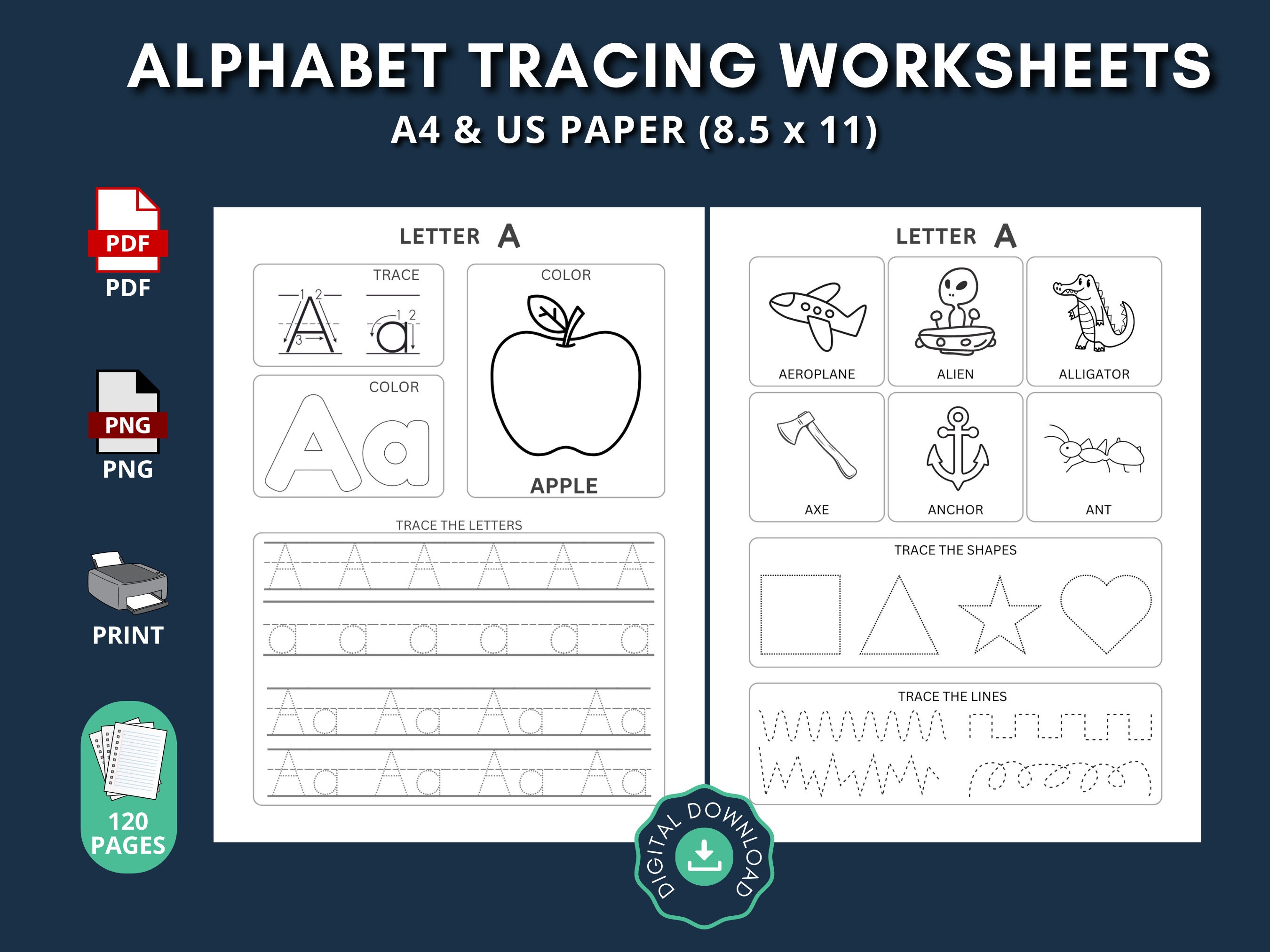 Alphabet Tracing Worksheets for Preschool, Alphabet Sounds ...