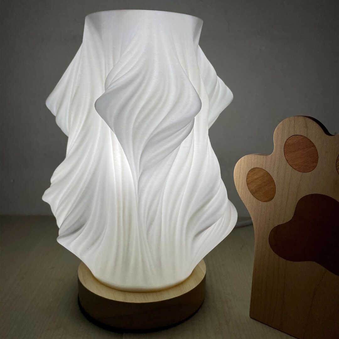 3D Printed Lampshade Table Lamp, Minimalist Style Striped Small Night ...