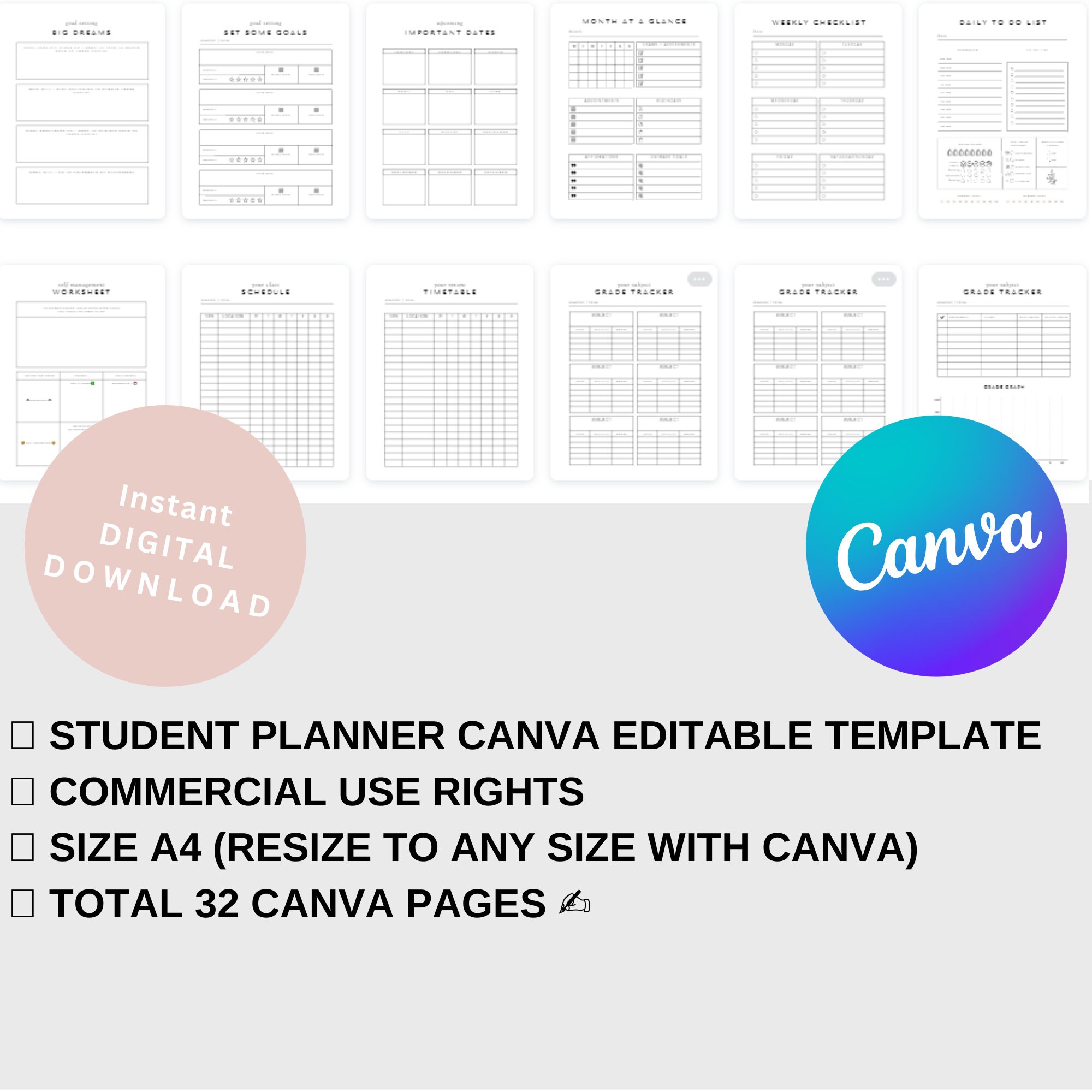 Editable University Planner Templates for Canva, College Student Study ...