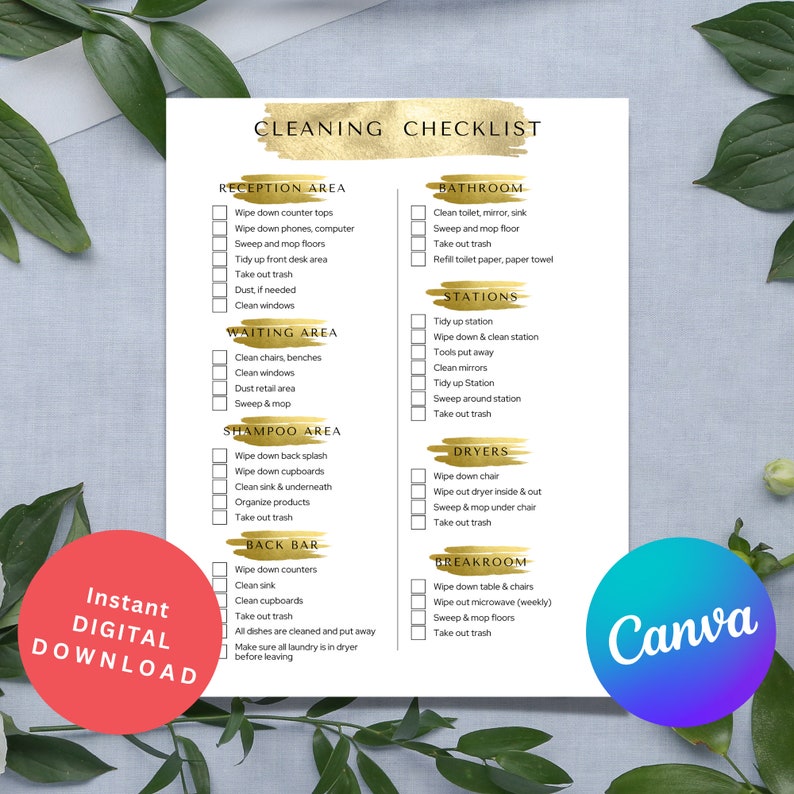 Salon Cleaning Checklist Printable Editable Digital Canva Template ...