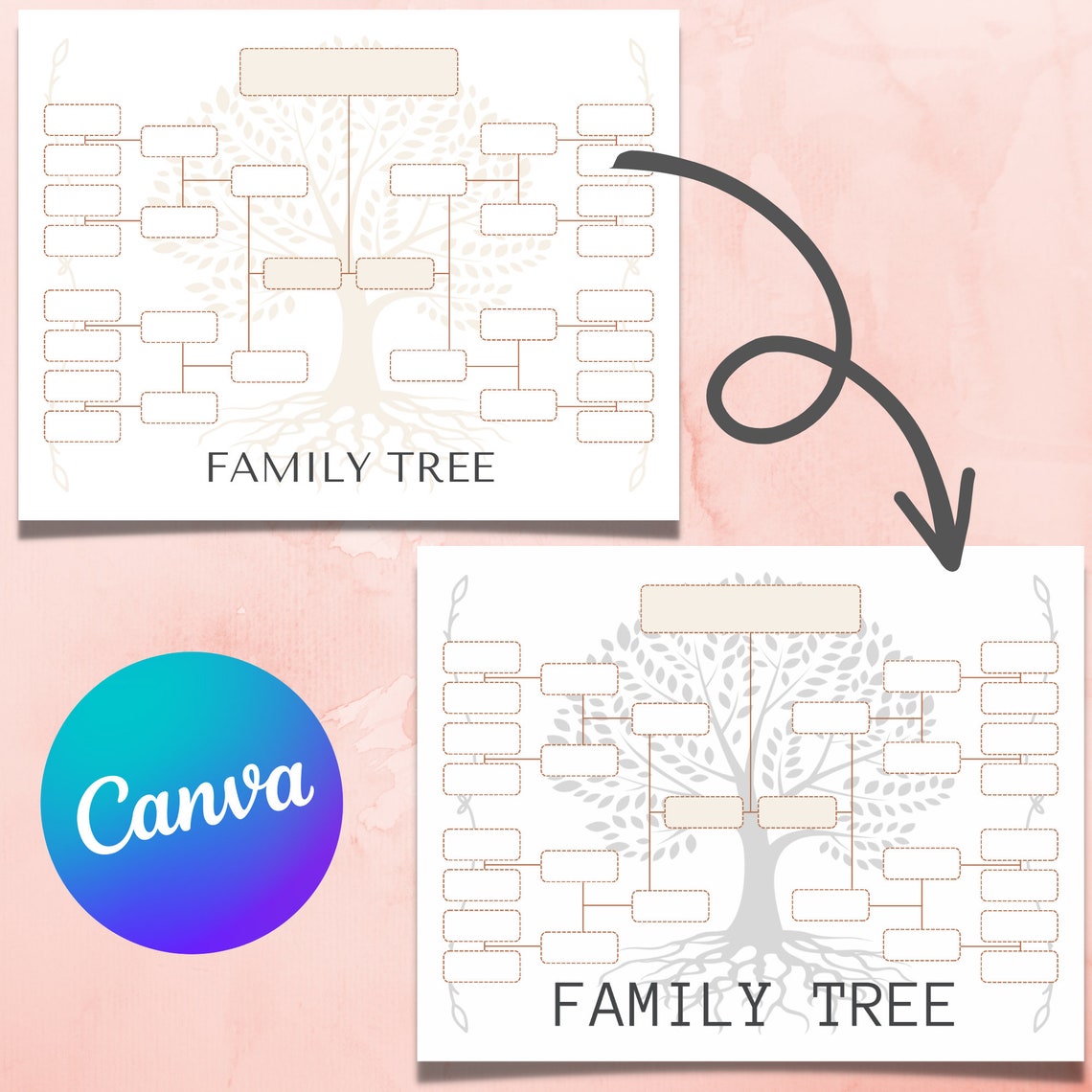 Family Tree Template, Digital Family Notes Printable, Direct Line ...