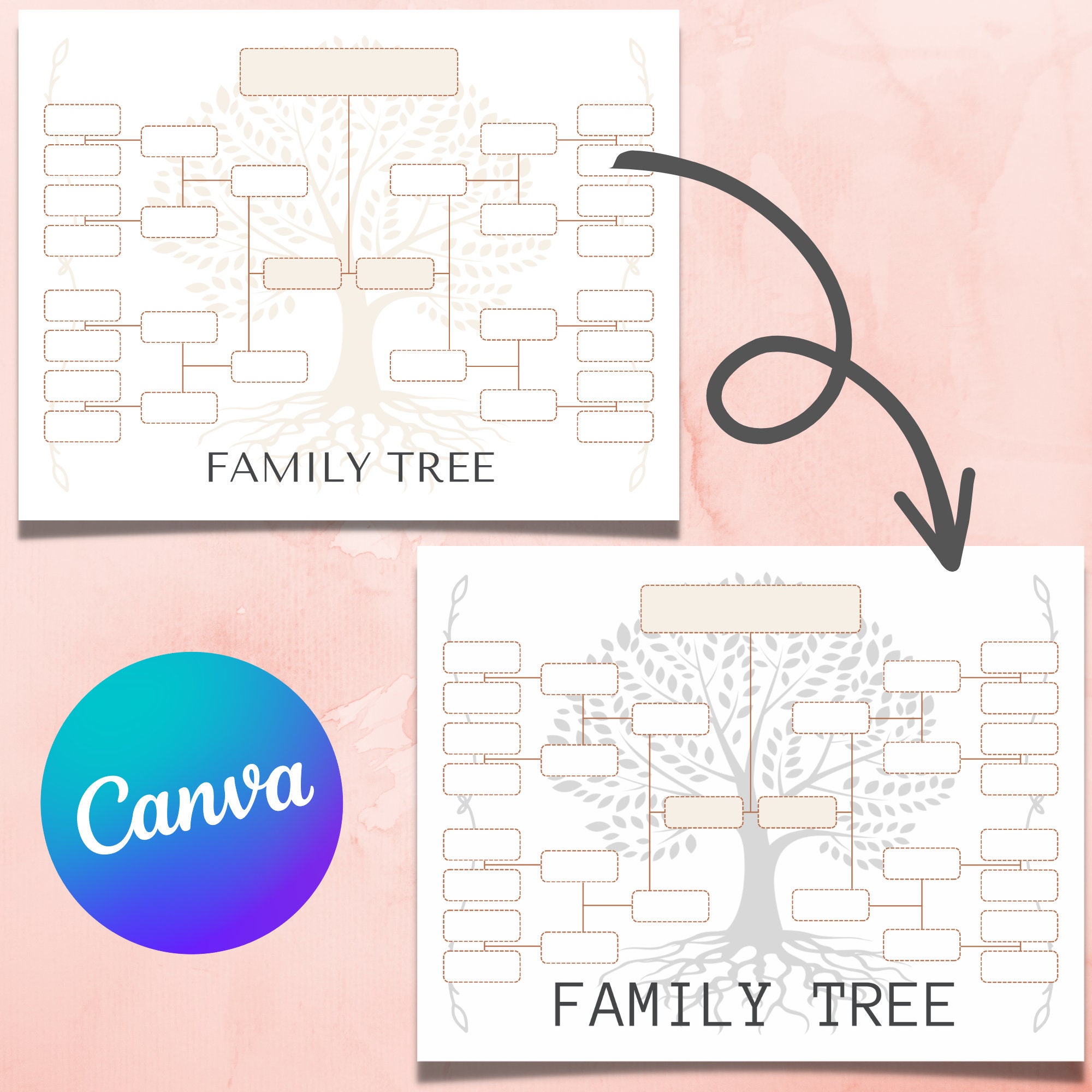 Family Tree Template, Digital Family Tree Printable, Direct Line Family ...