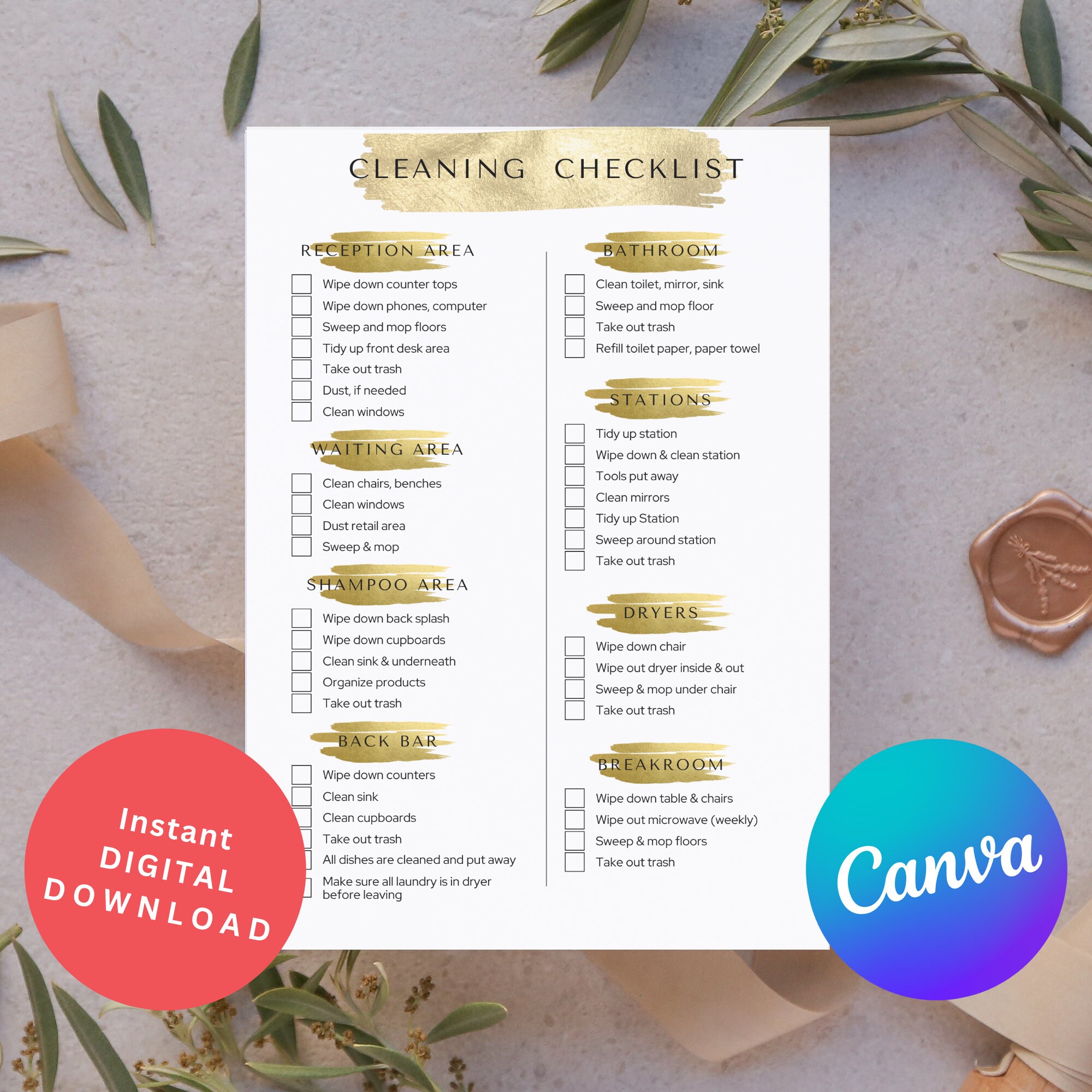 Salon Cleaning Checklist Printable Editable Digital Canva Template ...