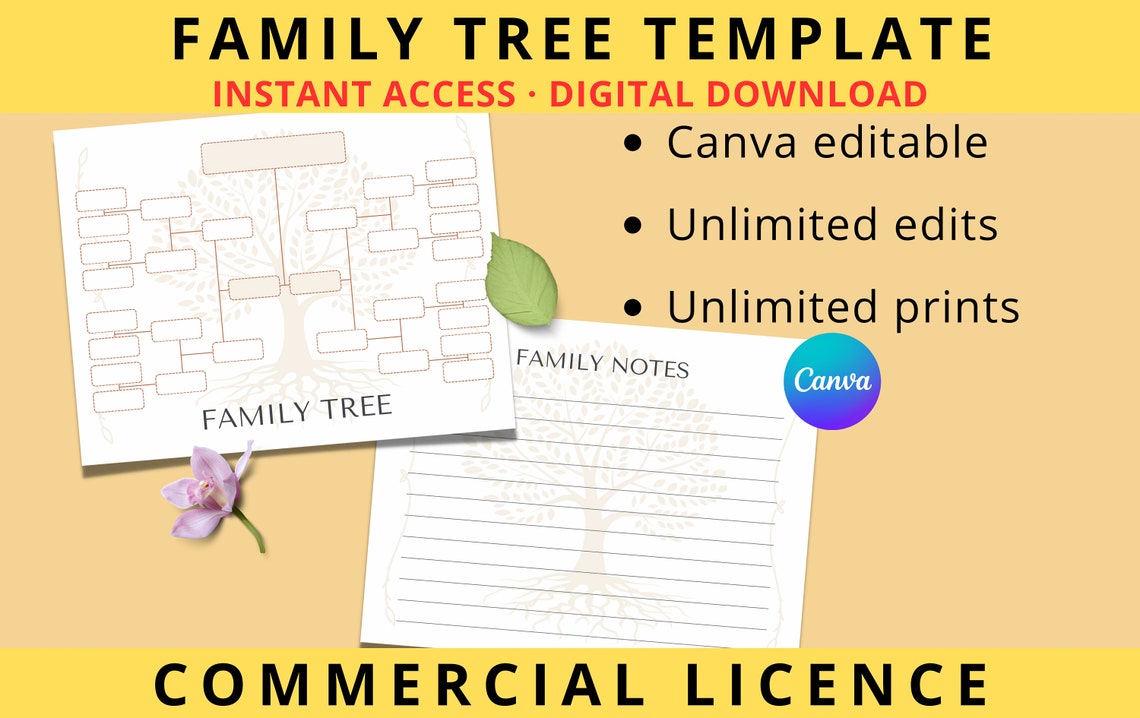 Family Tree Template Digital Family Notes Printable Direct - Etsy