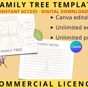 Family Tree Template Digital Family Notes Printable Direct - Etsy